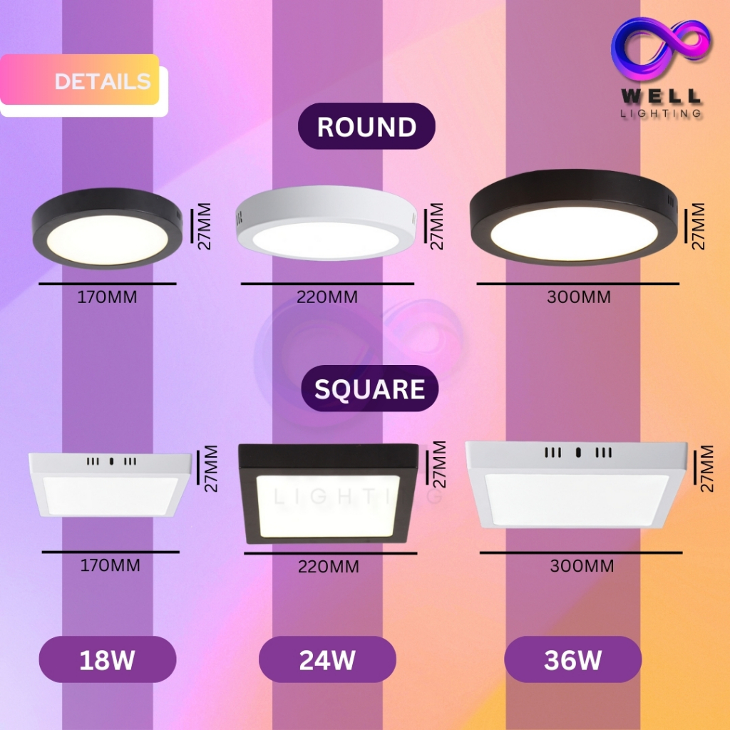 Lampu LED Ruang Tamu Siling LED Surface Downlight 18W 24W 36W Mounted ...