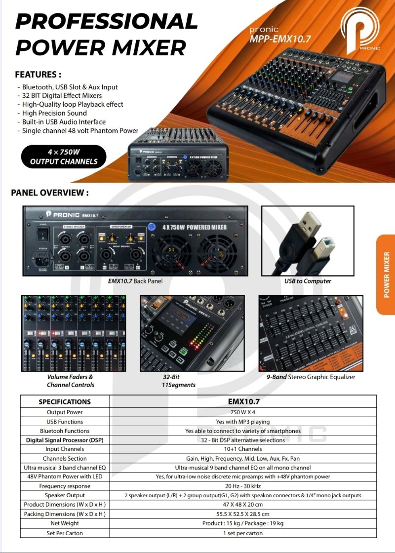 PRONIC Ampaudio EMX10.7 10Channel PROFESSIONAL POWER MIXER 4x750W ...