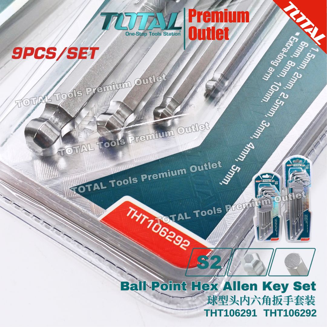 TOTAL Tools 9 Pcs Ball Point Hex Allen Key Set 球型头内六角扳手套装 - THT106291 ...