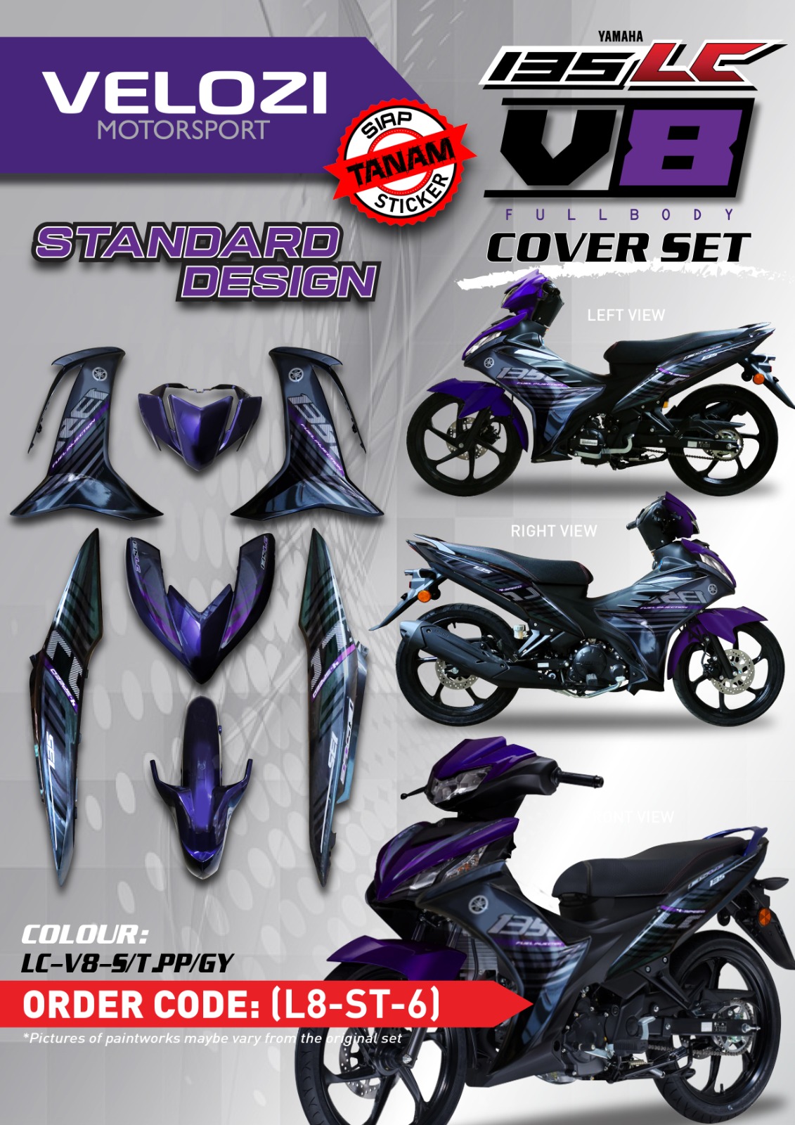 MOTORCYCLE COVERSET LC135 LC V8 PURPLE GREY BATMAN 2015 L8-ST-6 FUEL ...