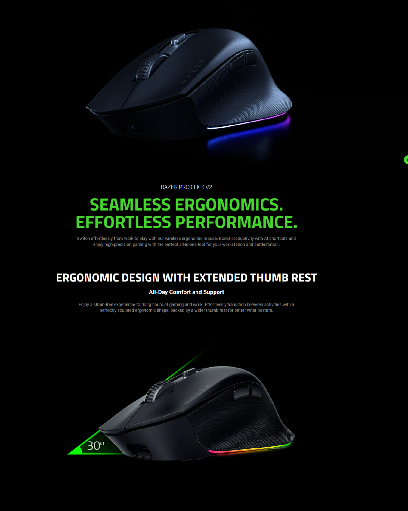 Razer Pro Click V2 Ergonomic Wireless Mouse | Underglow | Razer Focus ...