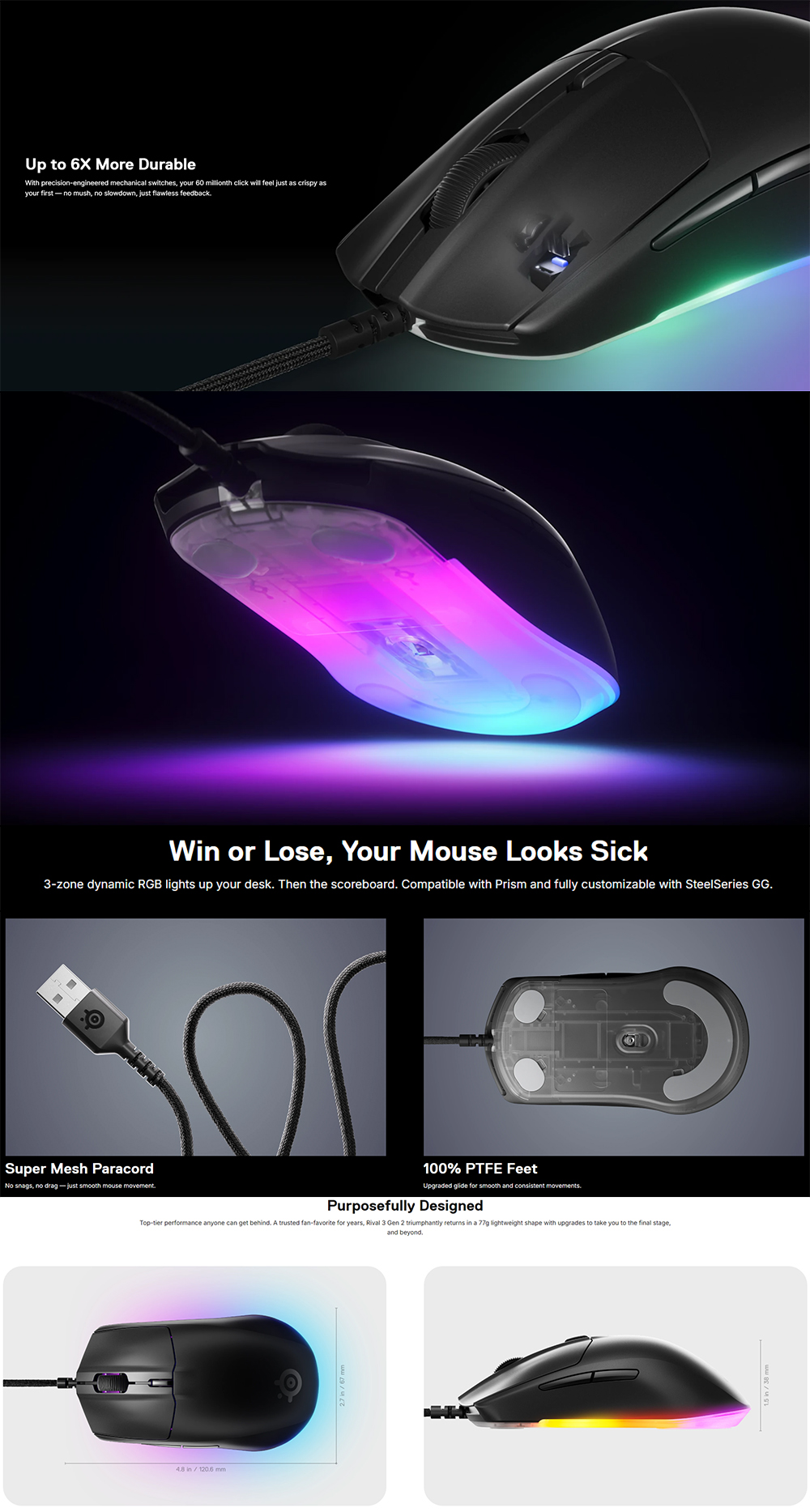 SteelSeries Rival 3 Gen 2 RGB Wired TrueMove Core Optical Sensor Gaming ...