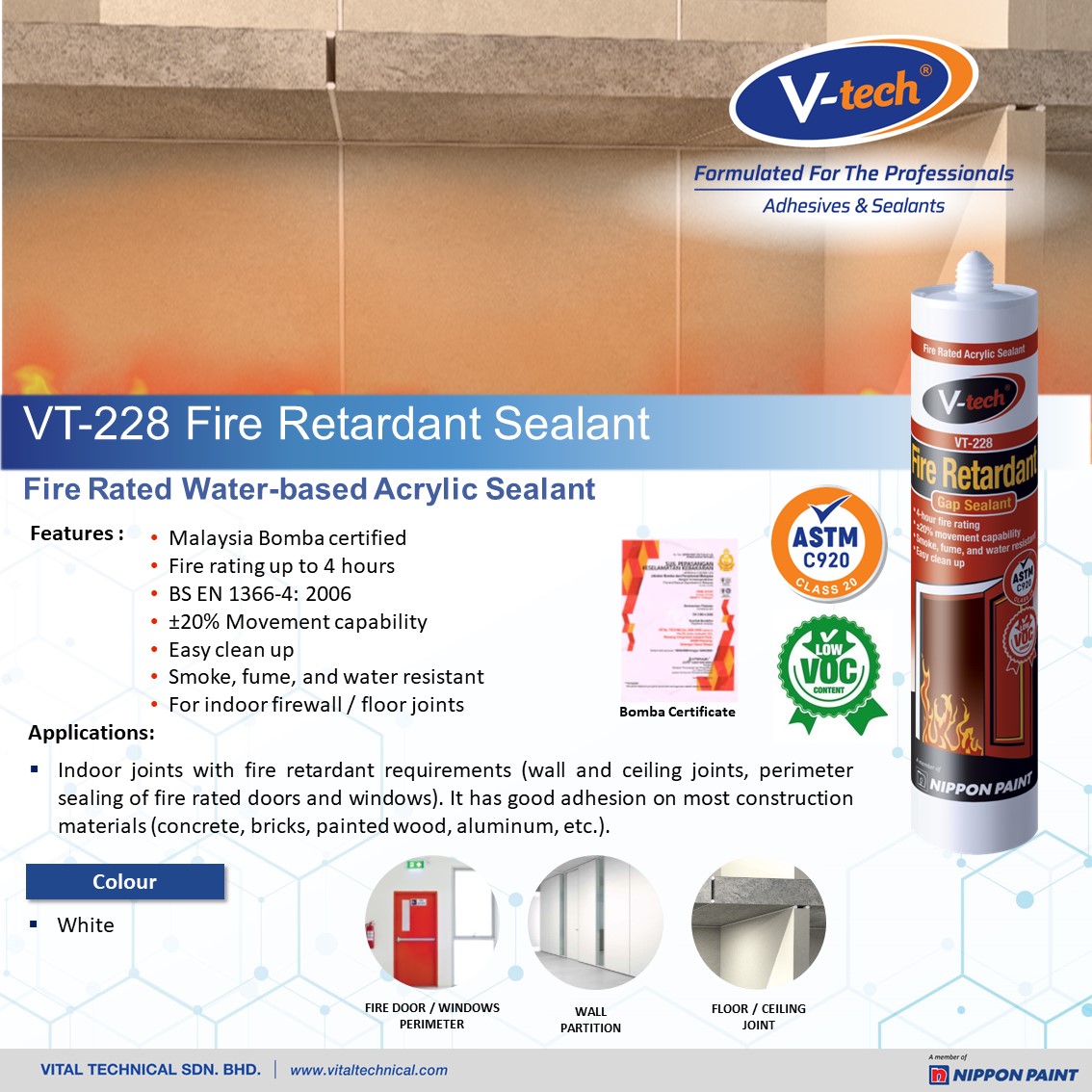 [Bundle] VT-228 Fire Retardant Sealant (Acrylic Sealant) x 24 pcs ...
