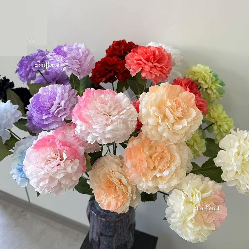 (3HEADS) CORAL PEONY FLOWER Artificial Fake Plant Bouquet Plastic ...