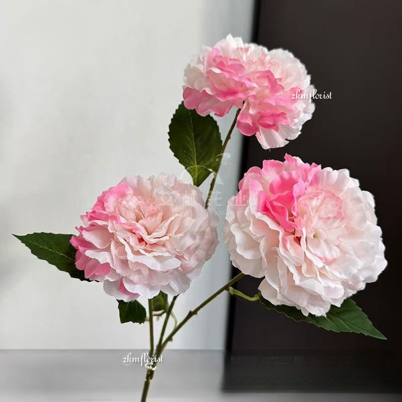 (3HEADS) CORAL PEONY FLOWER Artificial Fake Plant Bouquet Plastic ...