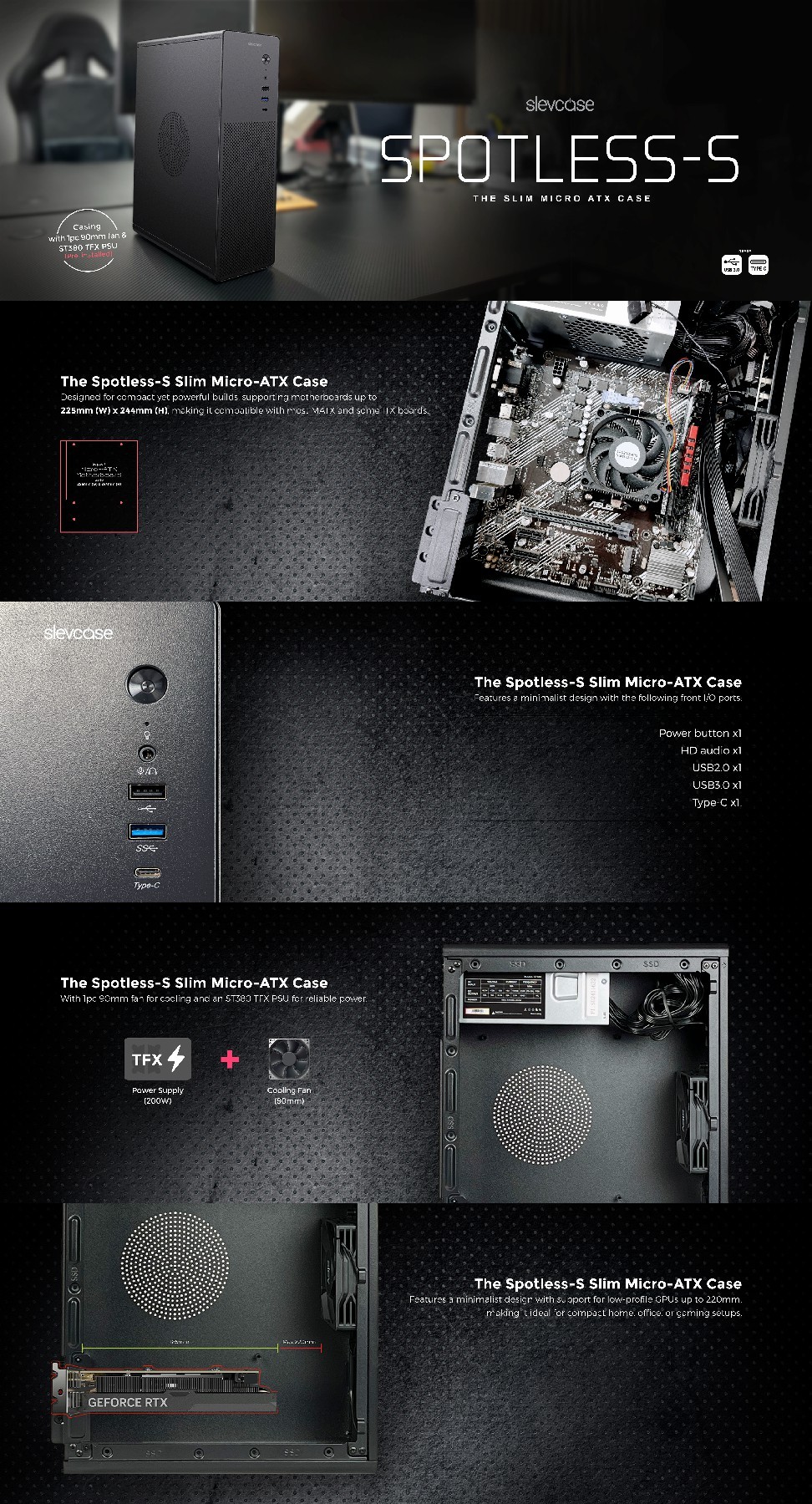 SLEVCASE SPOTLESS S SLIM M-ATX CASING WITH ST380 TFX POWER SUPPLY ...