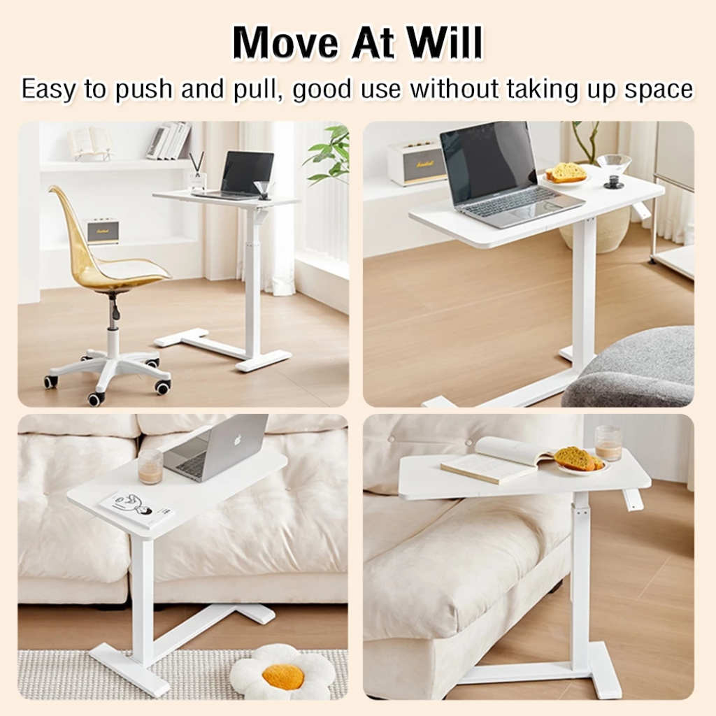 Pneumatic Lift Table Adjustable Side Table Bed Sofa Side With Wheels ...