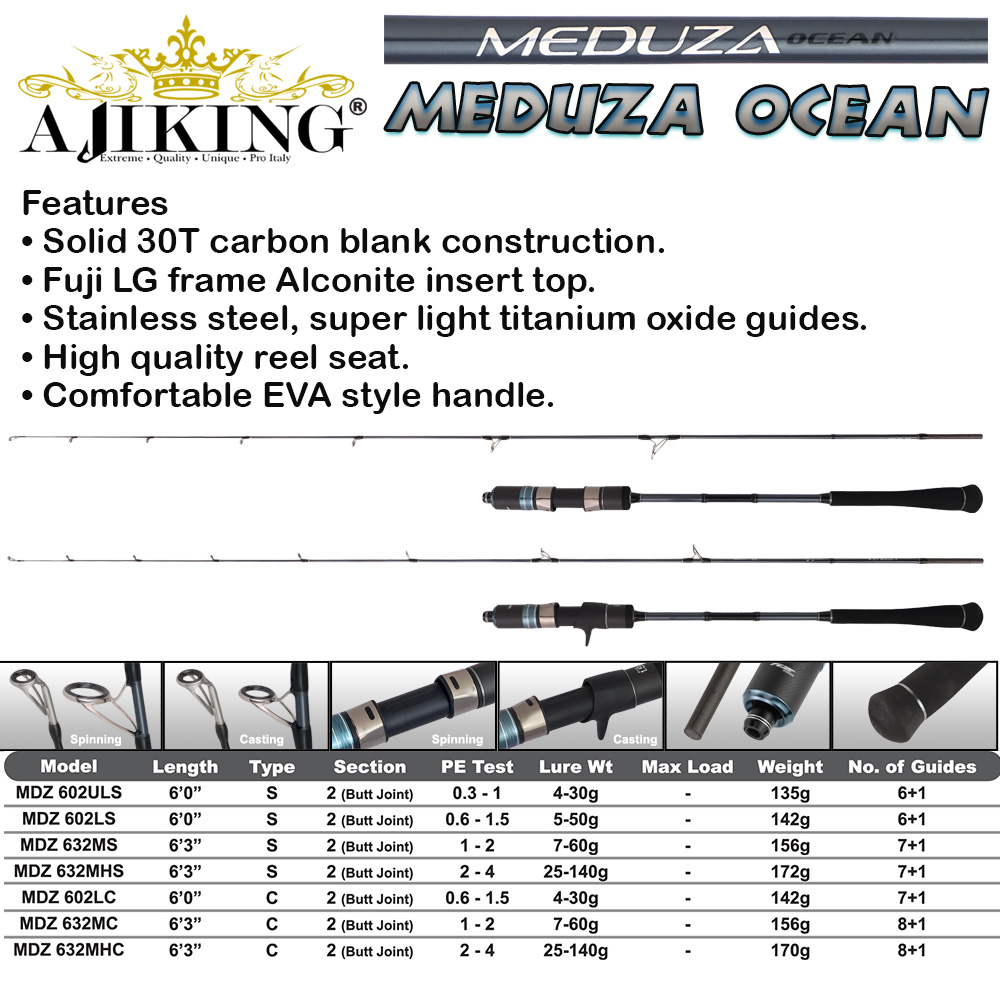(6'0ft-6'3ft) FUJI TOP GUIDE Ajiking Meduza Ocean Jigging Rod Spinning ...