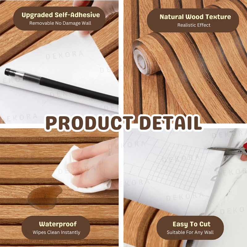 Wood Wallpaper Waterproof Self-adhesive Wood Panel Sticker Wallpaper ...