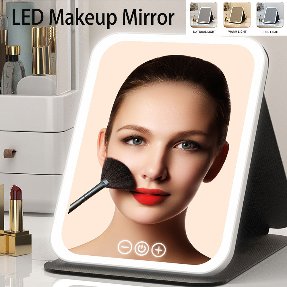 Led Makeup Mirror Touch Screen 3 Light Mirror Makeup Rechargeable ...