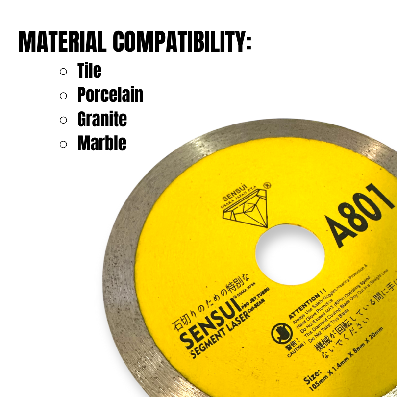 SENSUI - A801 4" Diamond Cutting Disc Pro Jet Turbo/Japan Grade Segment Laser Cutting Blade/Tile ...