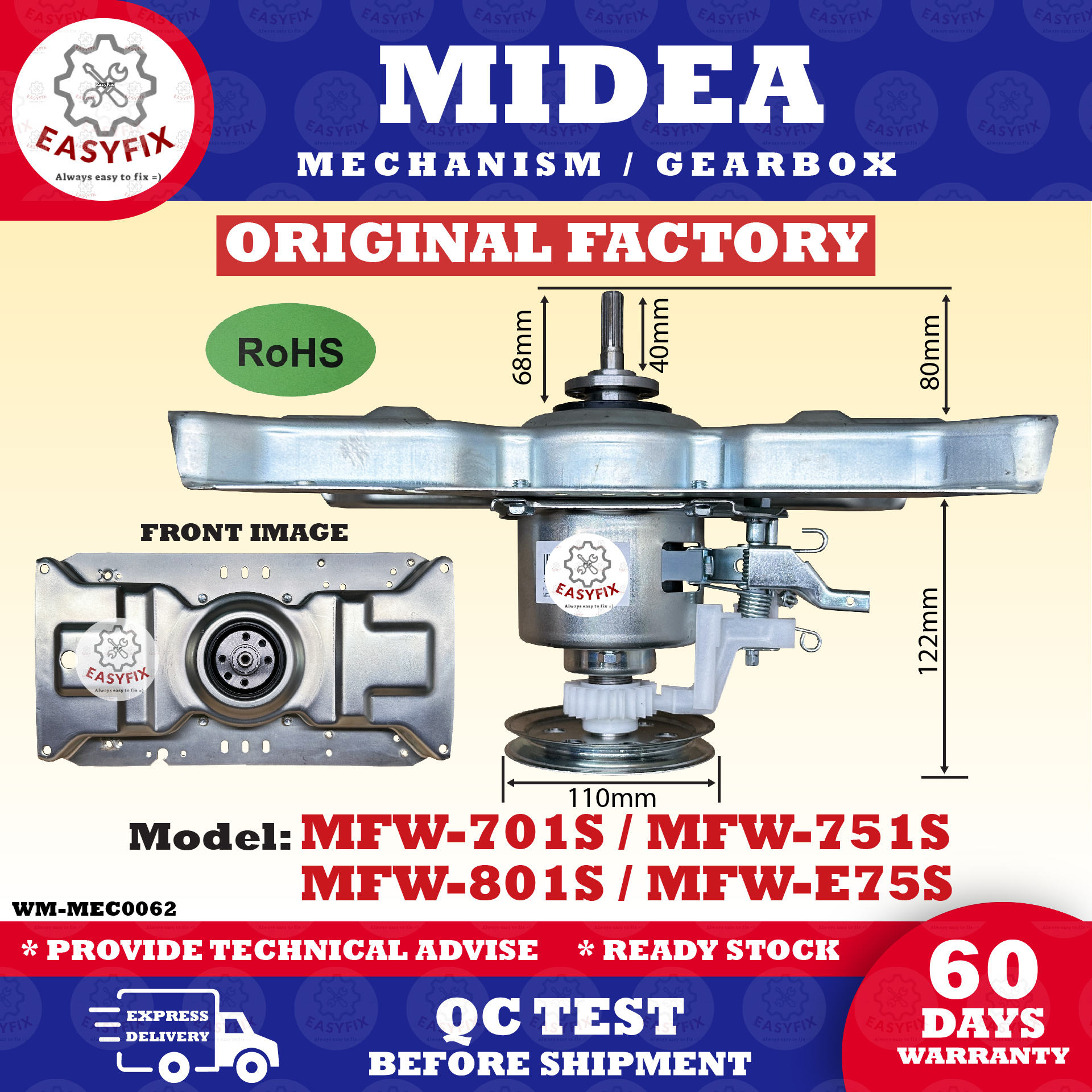 (ORIGINAL FACTORY) MFW-701S / MFW-751S / MFW-801S / MFW-E75S MIDEA WASHING MACHINE MECHANISM ...