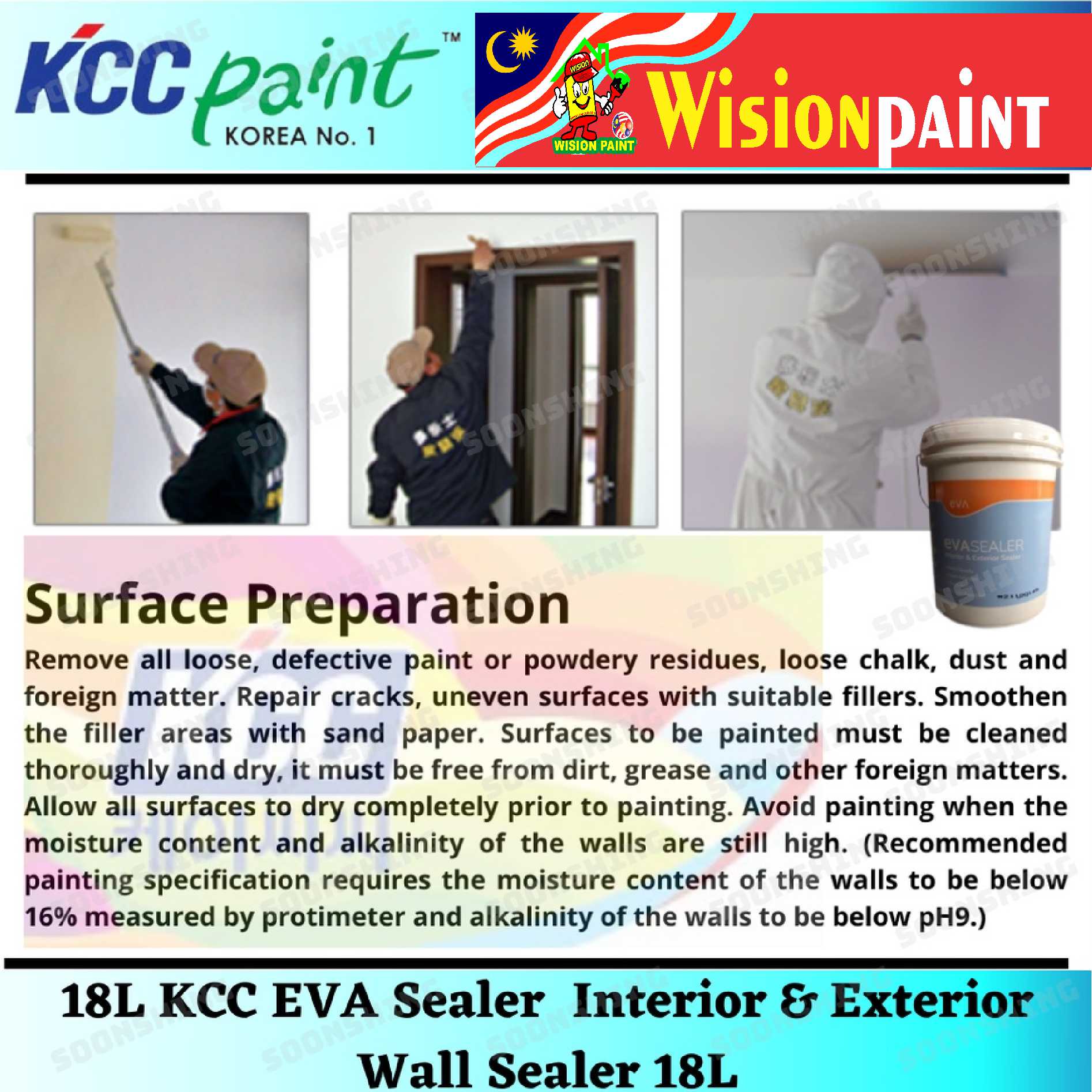 5L KCC EVA Sealer Interior & Exterior Wall Sealer Undercoat White ( FREE 7" ROLLER SET ...