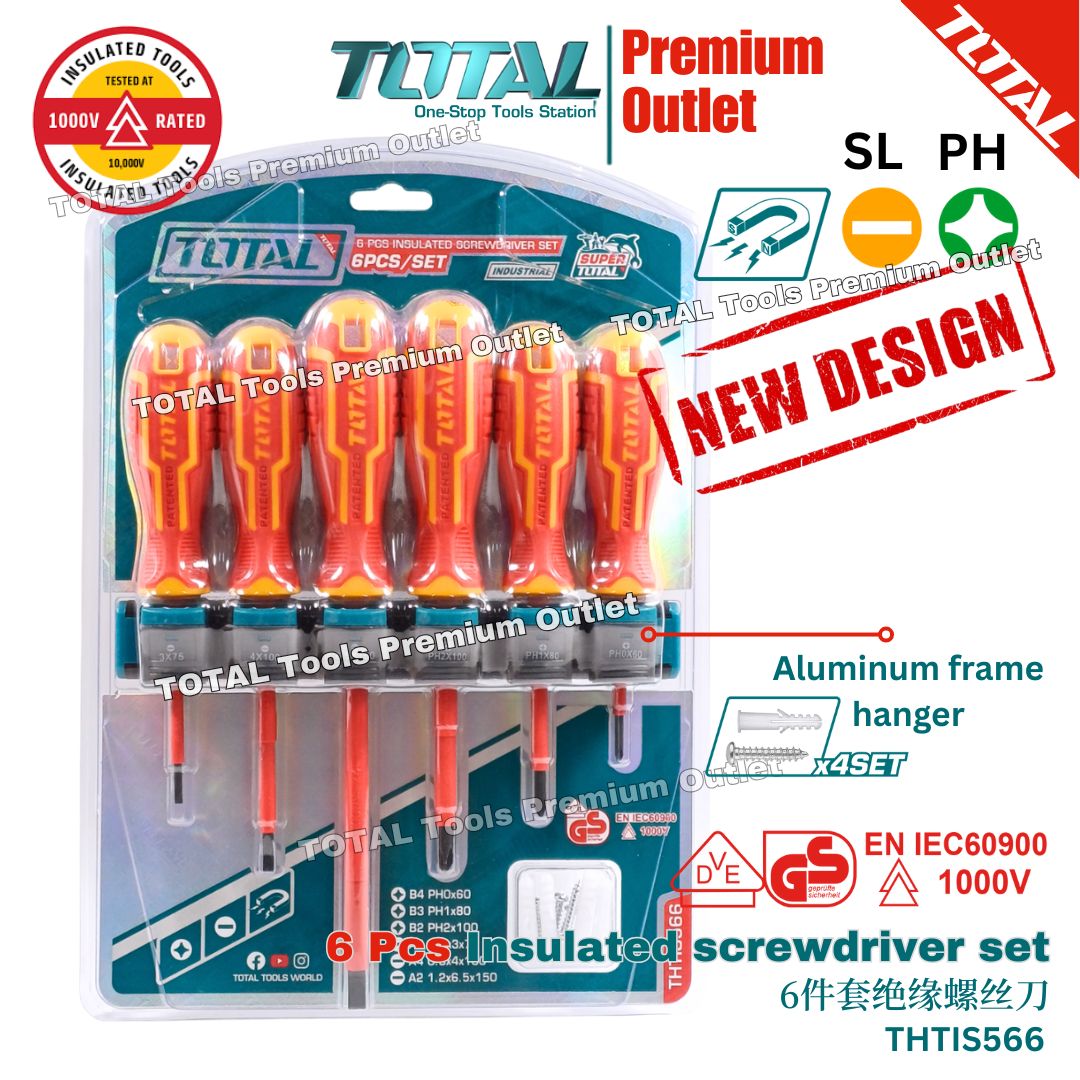 TOTAL Tools 6pcs insulated screwdriver set PH , SL, w/ Aluminum frame ...