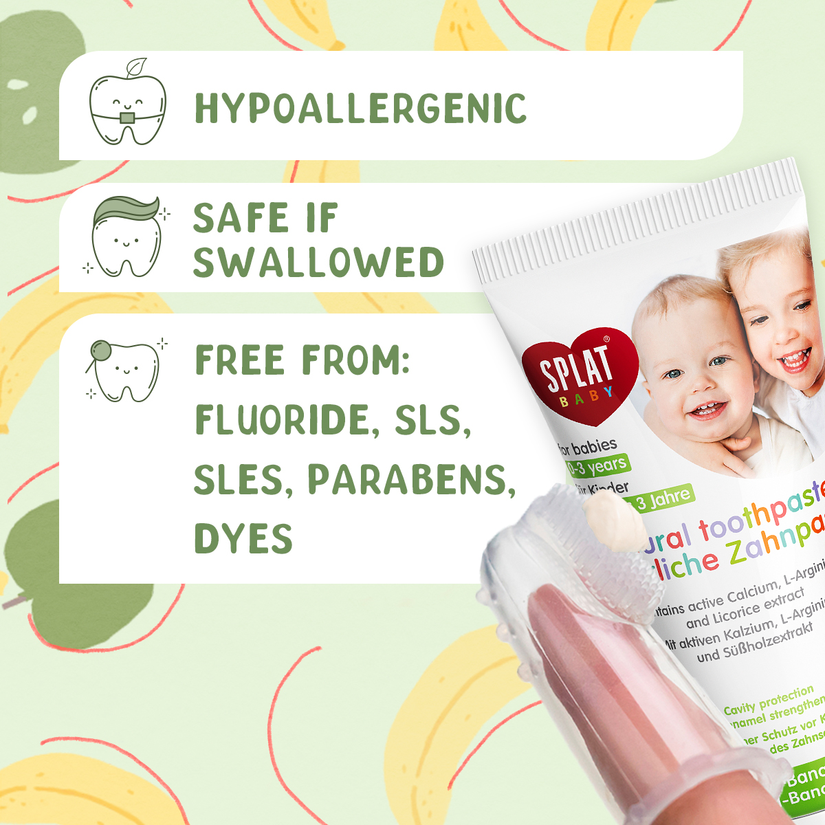 SPLAT BABY Apple-Banana Toothpaste + Finger-tip toothbrush(Ages 0-3 ...