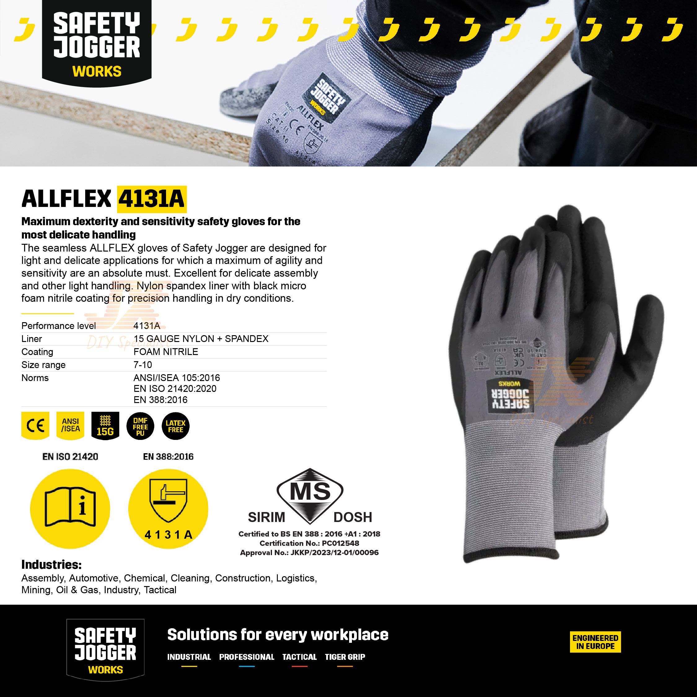 SAFETY JOGGER Allflex Nylon Spandex High Quality Industrial Protective ...