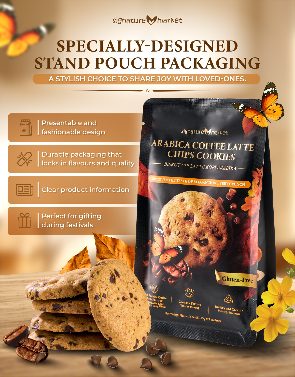 Signature Market Arabica Coffee Latte Chips Cookies (Gluten-Free) (13g ...