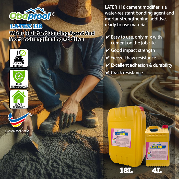 OBAPROOF 4L/18L LATEX 118 WATER-RESISTANT BONDING AGENT AND MORTAR-STRENGTHENING ADDITIVE (GAM ...