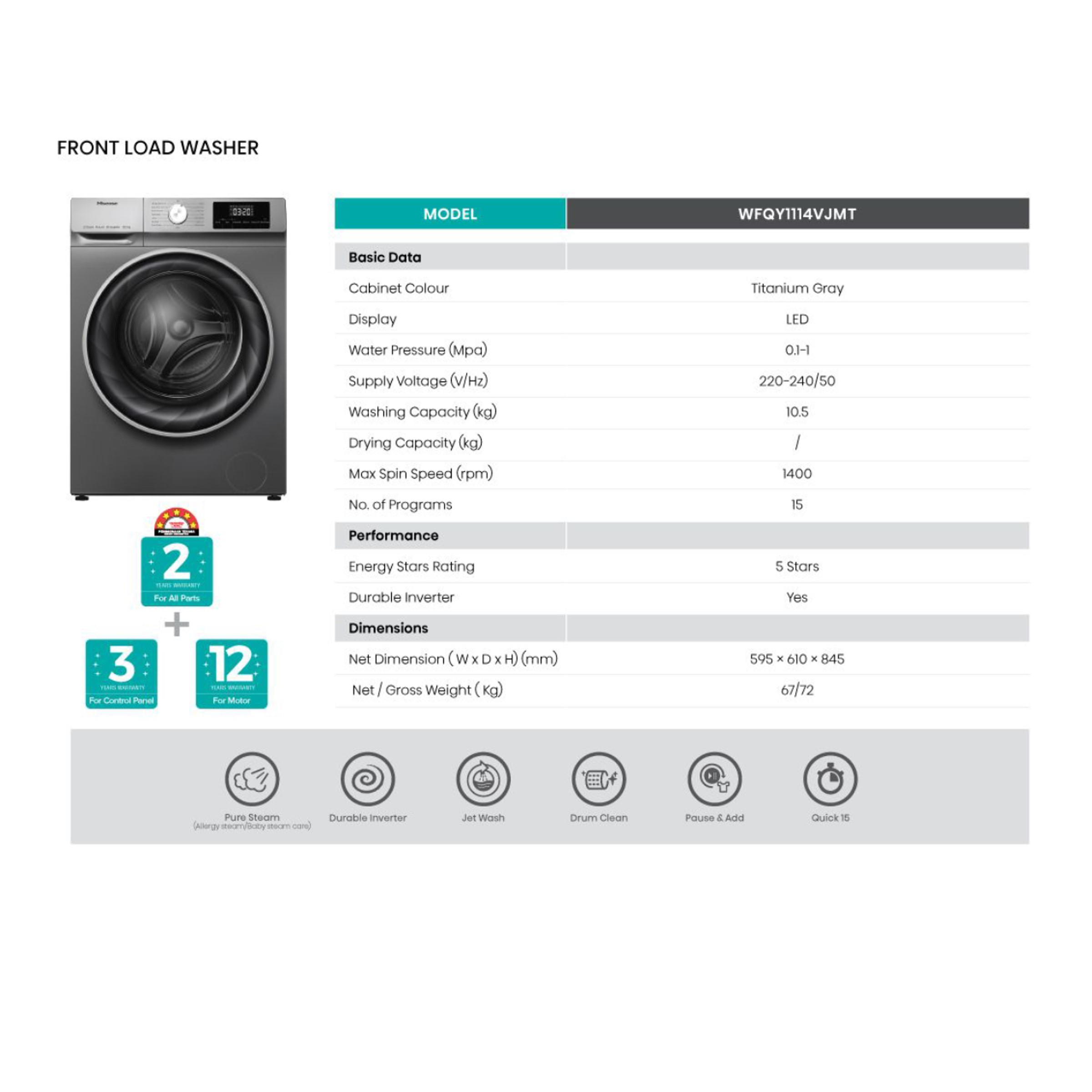 [Free Shipping] Hisense Front Loading Washing Machine (9.5kg / 10.5kg ...