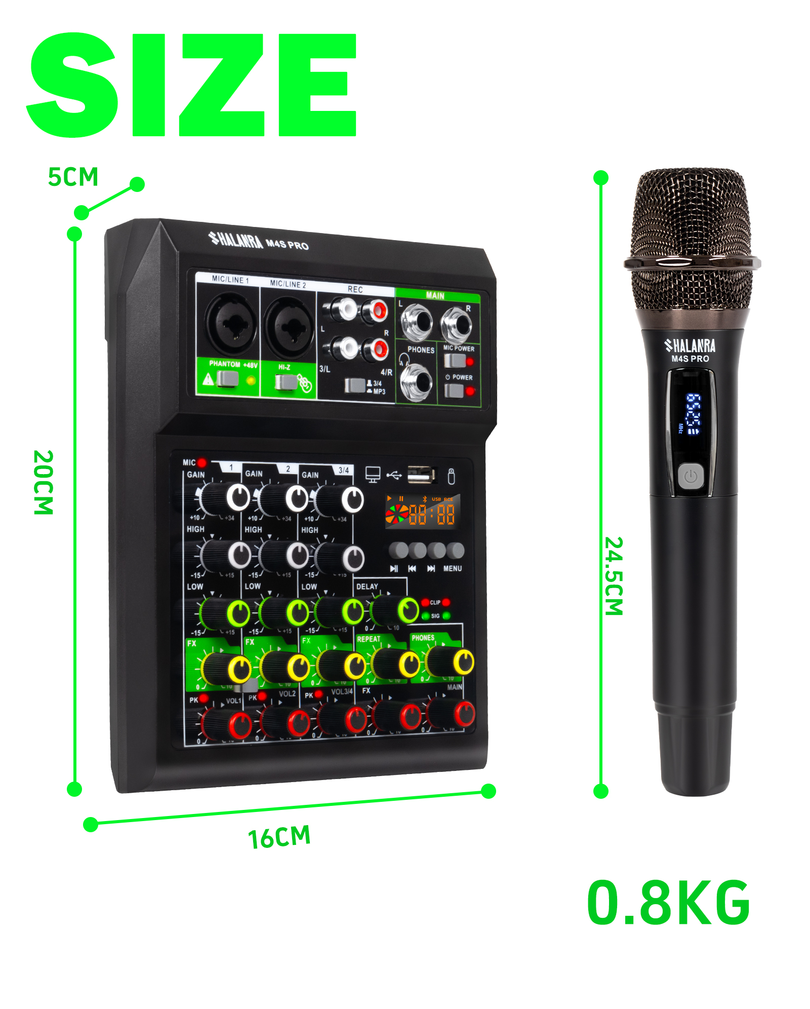 M4S PRO 4 Channel USB Audio Mixer with Wireless Microphone Studio Mixer with Bluetooth REC DJ ...