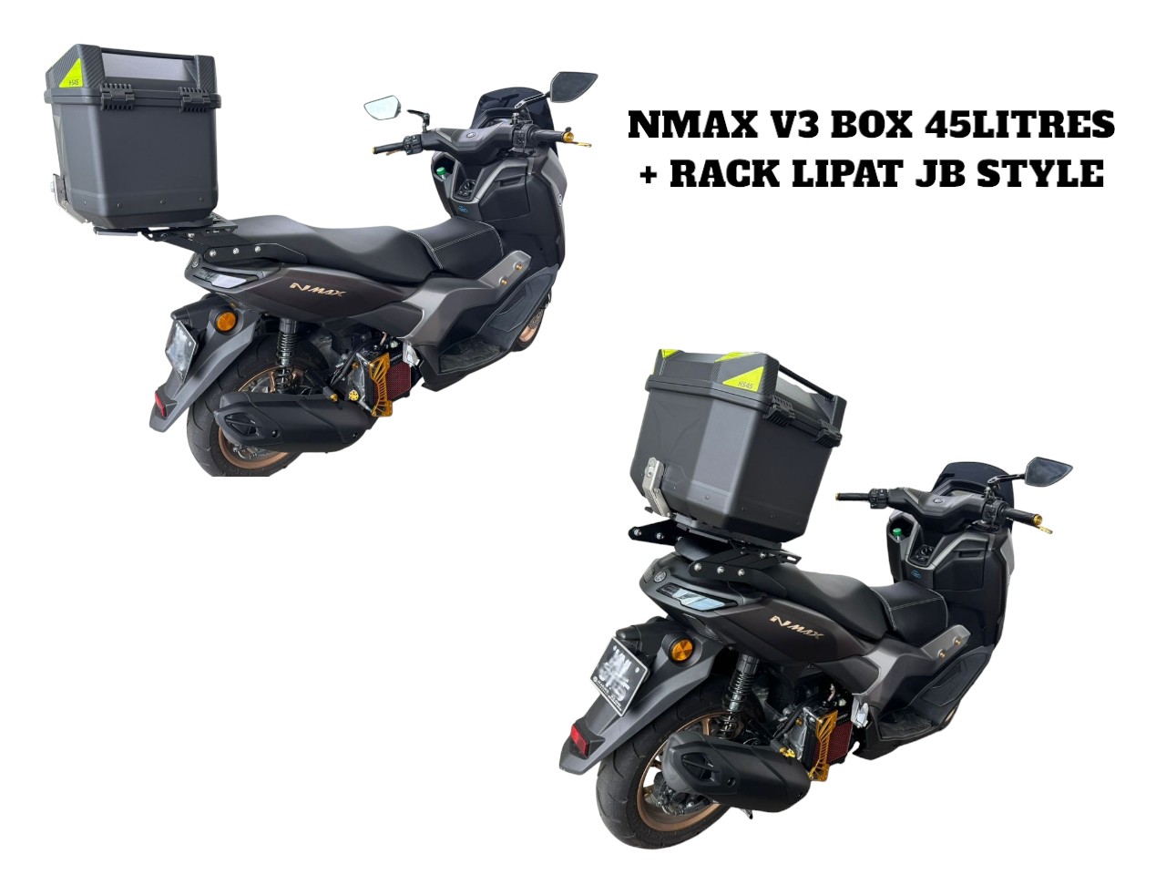 NMAX V3 TURBO NMAX V1 V2 45 LITRE HYPER BOX SET JB-STYLE RACK LIPAT 3 ...