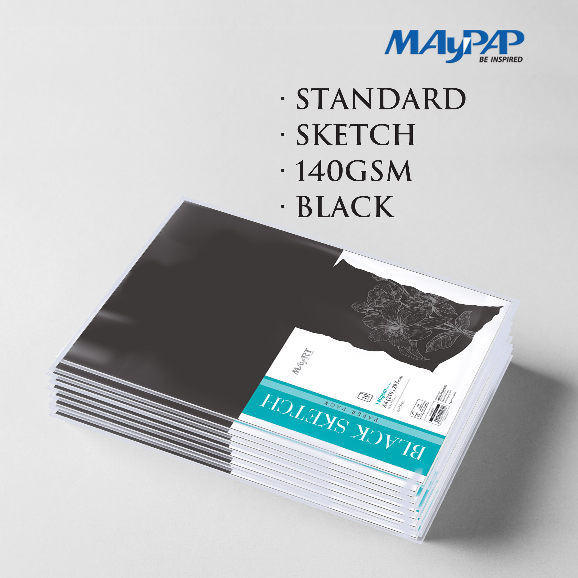 MayArt Black Sketch Drawing Paper Pack 140gsm A3/A4 Pek Kertas Lakaran ...