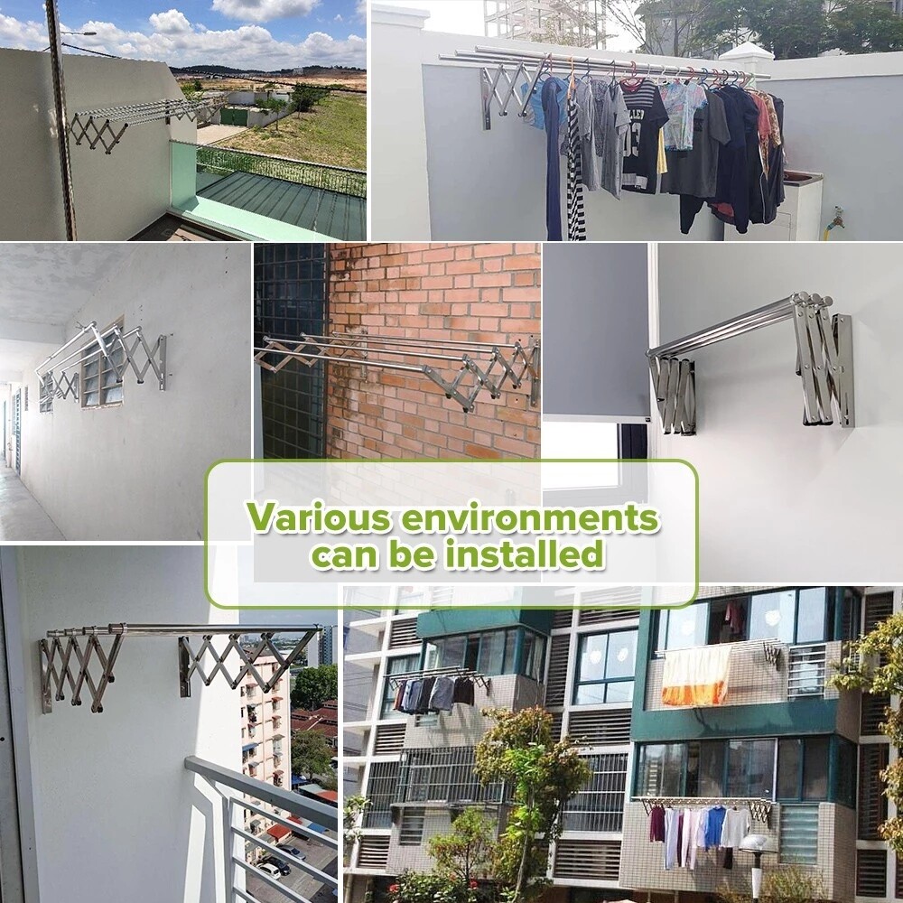 3-5Bar 1.2M-2M Stainless Steel Clothes Drying Rack Retractable Clothes ...