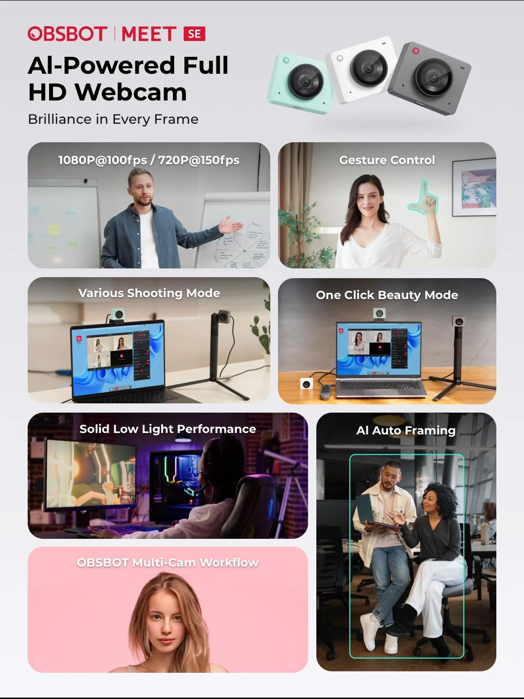 OBSBOT Meet 2 AI-Powered 4K Webcam / OBSBOT Meet SE AI-Powered Full HD ...