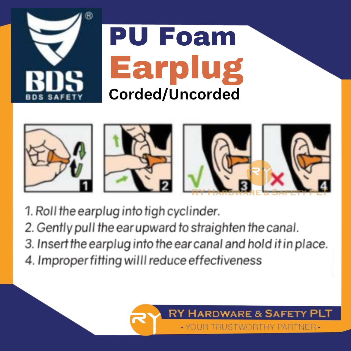 [SIRIM DOSH] [Bulk Order] BDS Safety Disposable PU Foam Earplug Corded ...
