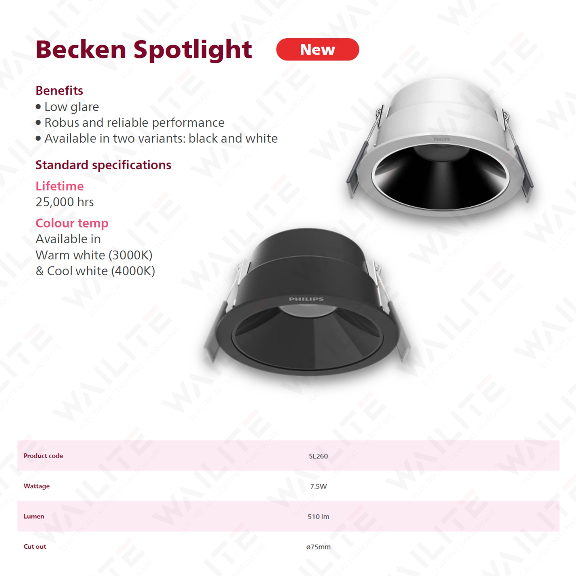 PHILIPS SL260 LED SPOTLIGHT 7.5W 510 LUMEN ( COOLWHITE / WARMWHITE ) / PHILIPS LED EYEBALL 7 ...