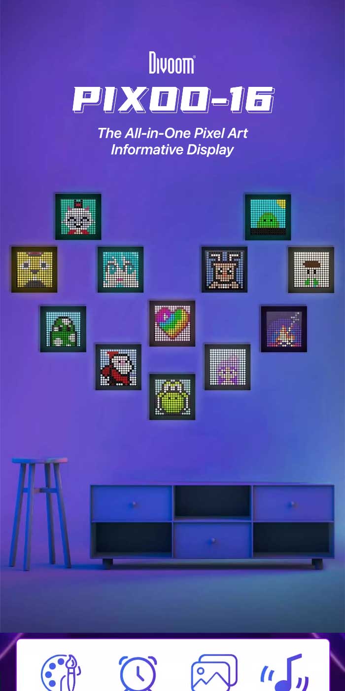 Divoom Pixoo-16 The All-In-One Pixel Art Informative 16x16 Programmable ...