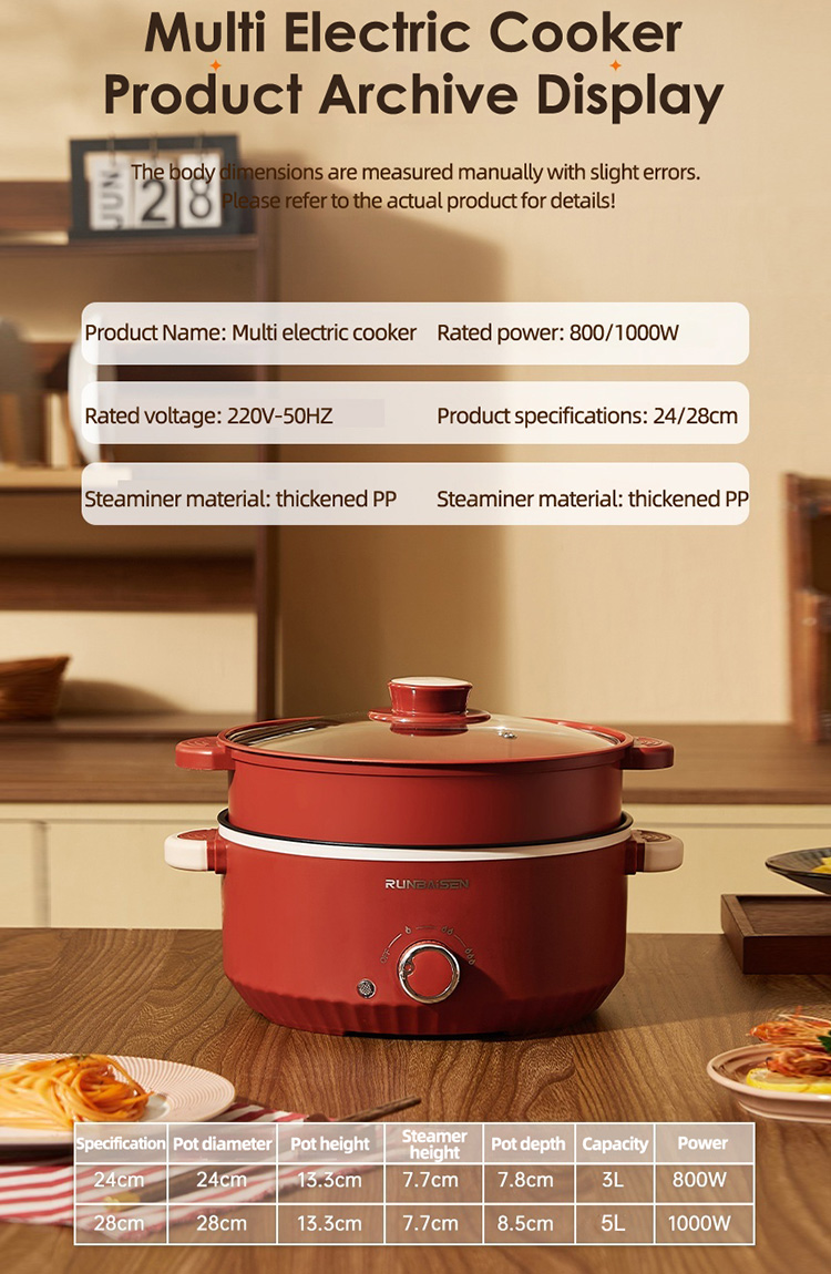 5L Electric Cooker Big Capaicty Multi-function Cooker 1000W Non Stick ...