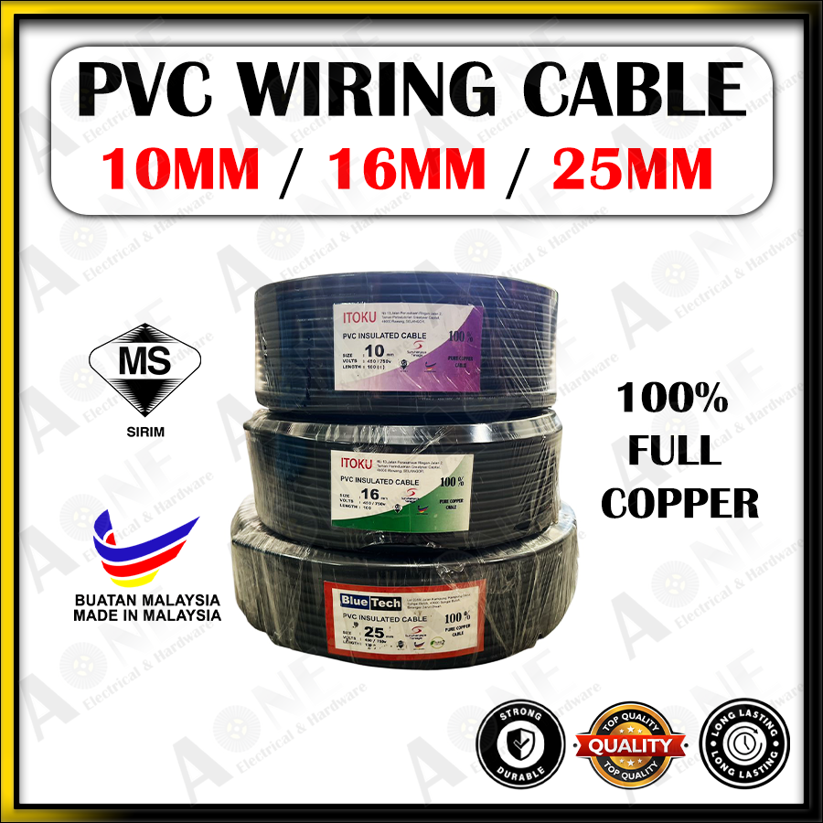100% COPPER SIRIM PVC Insulated Cable 1.5mm 2.5mm 4mm 6mm 10mm Electric ...