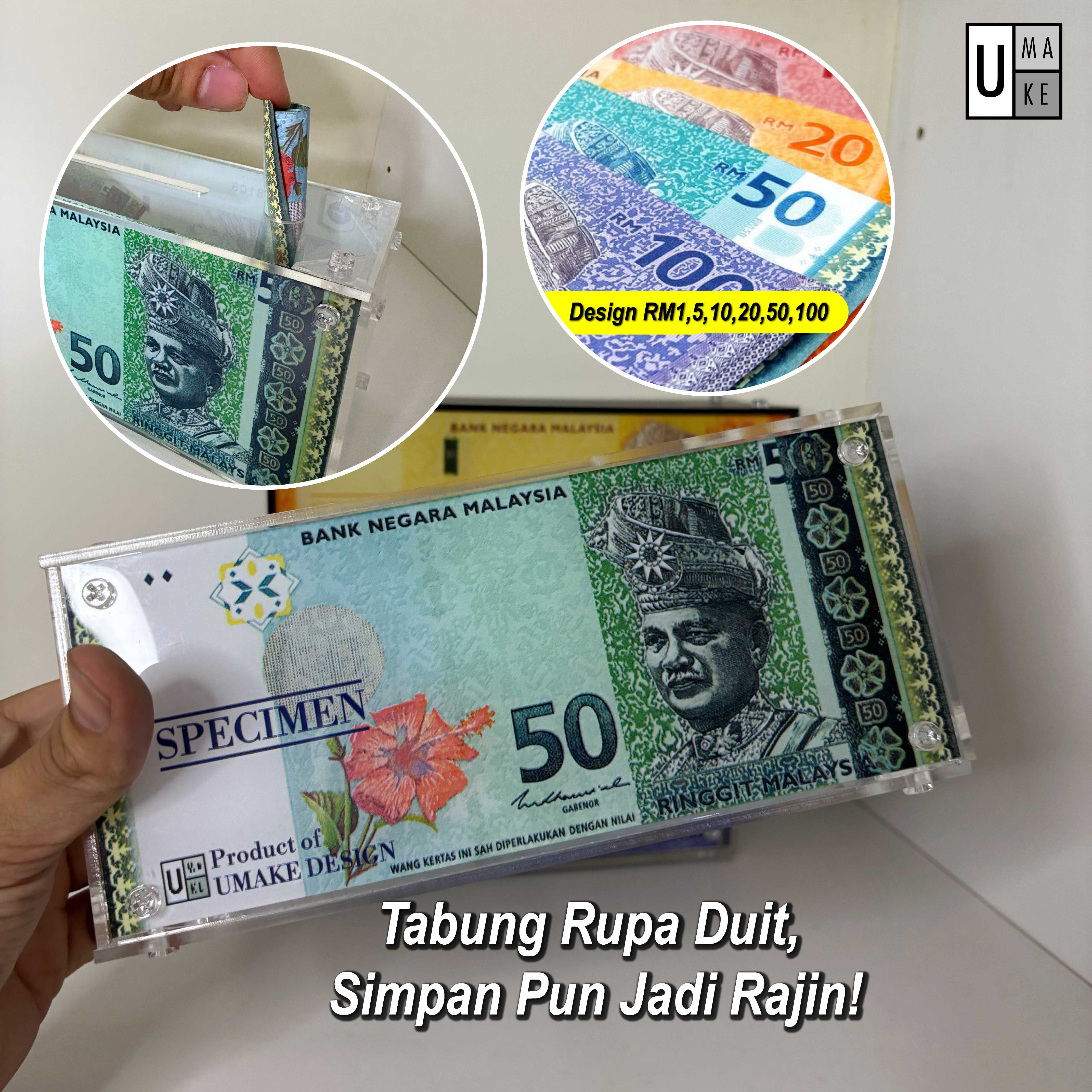 UMAKE Kotak Tabung Duit Ringgit Malaysia Viral Money design saving Box ...