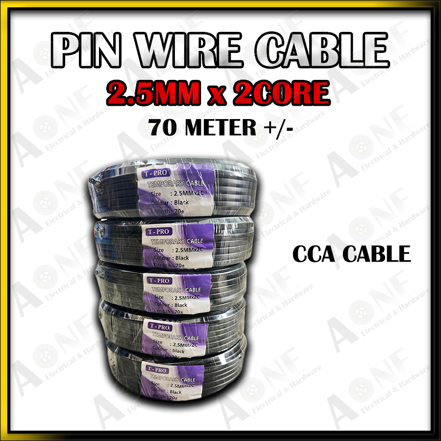 100% Full Copper 2.5mm 2 Core PIN WIRE Cable (Twin Flat) PVC Insulated ...