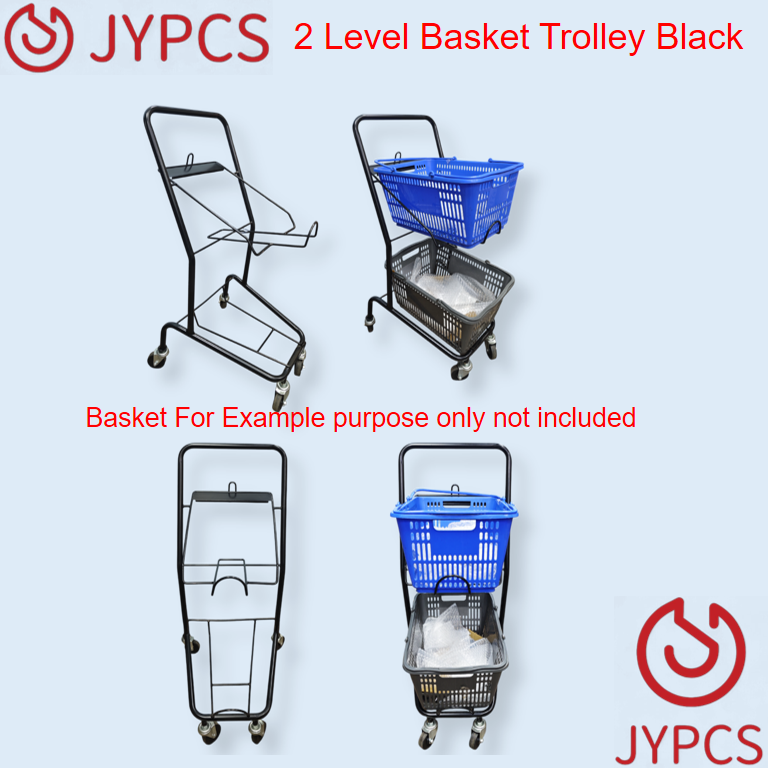 2 Level Basket Trolley Black | Shopee Malaysia