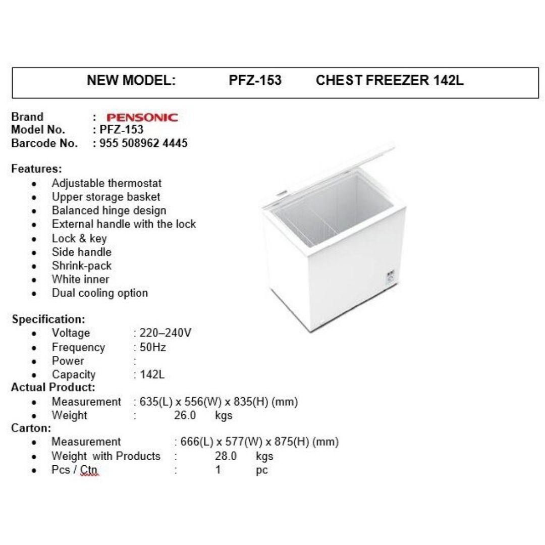 PENSONIC Peti Sejuk Serbaguna Chest Freezer (142L) PFZ-153 | Shopee ...