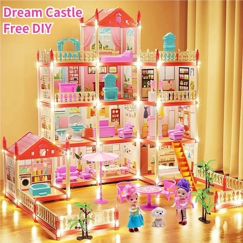 [14 Room+Light] Villa Toys Girls Pretend Play Set Big DIY Doll House ...