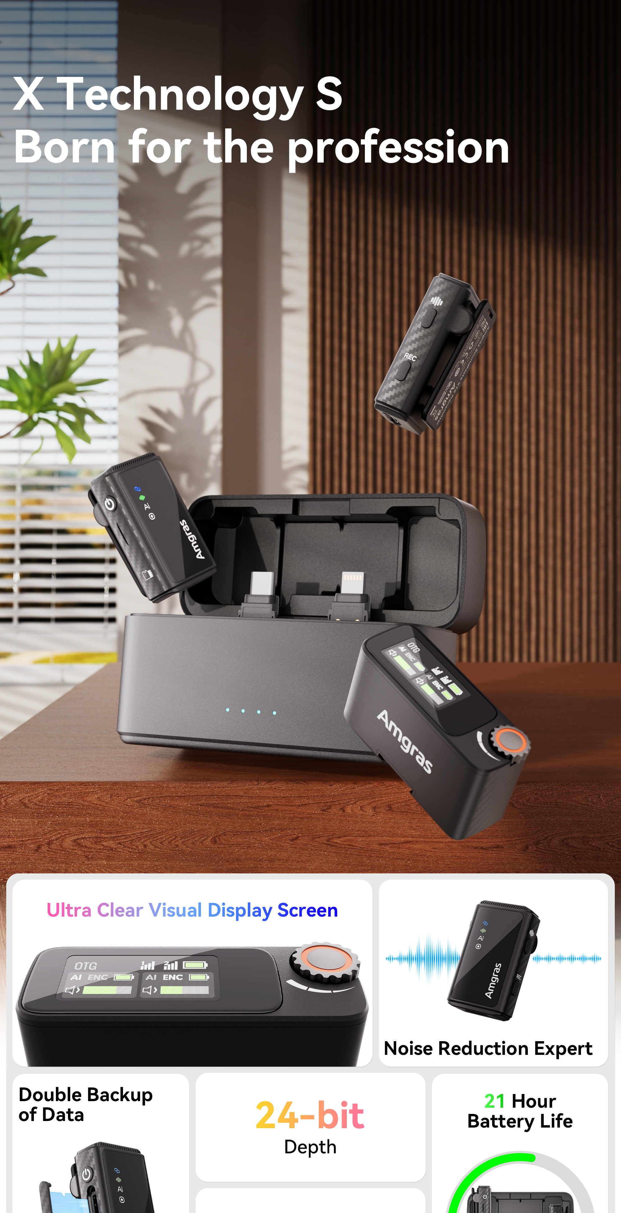 Amgras SoundMeta XTS Wireless Microphone Mobile Phone Camera Vlog/Live ...