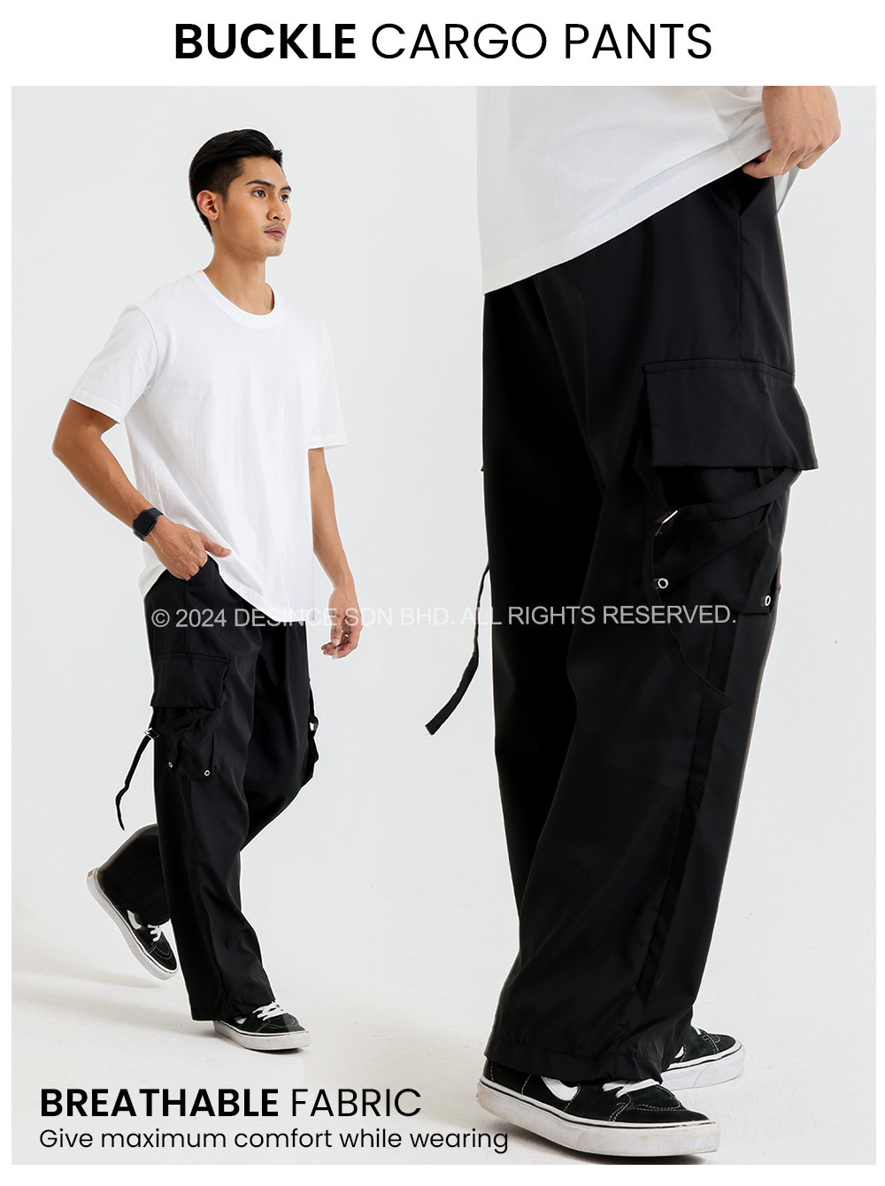 🇲🇾 DESINCE Men Long Loose Fit Straight Cut Buckle Cargo Pants Man ...