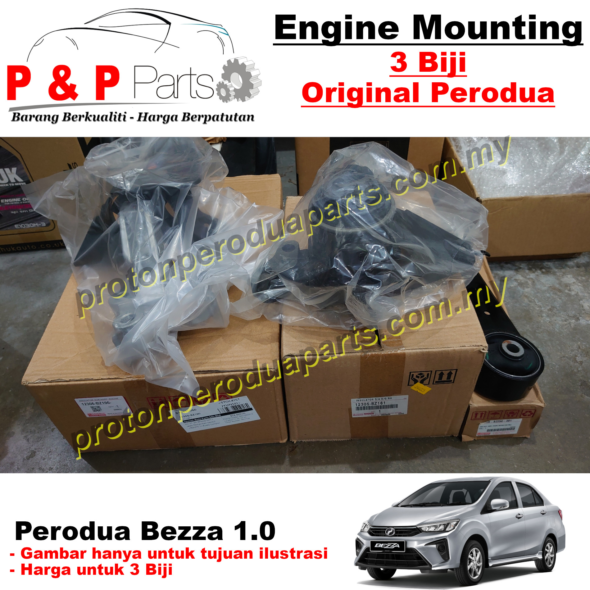 ORIGINAL PERODUA Engine Mounting - 3pcs Set - Perodua Bezza 1.0 ...