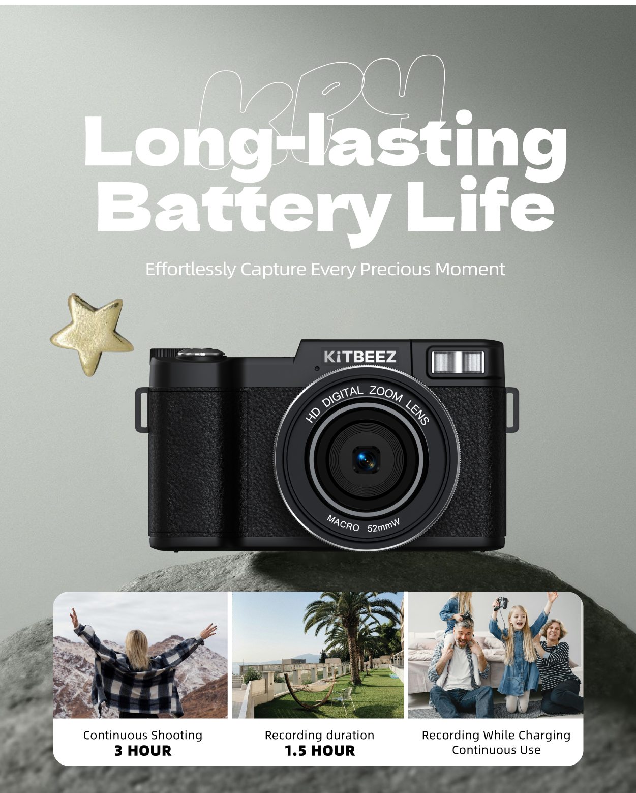 KiTBEEZ KP-4 5K WIFI Digital Camera 75MP 18X Zoom &180° Flip Screen ...