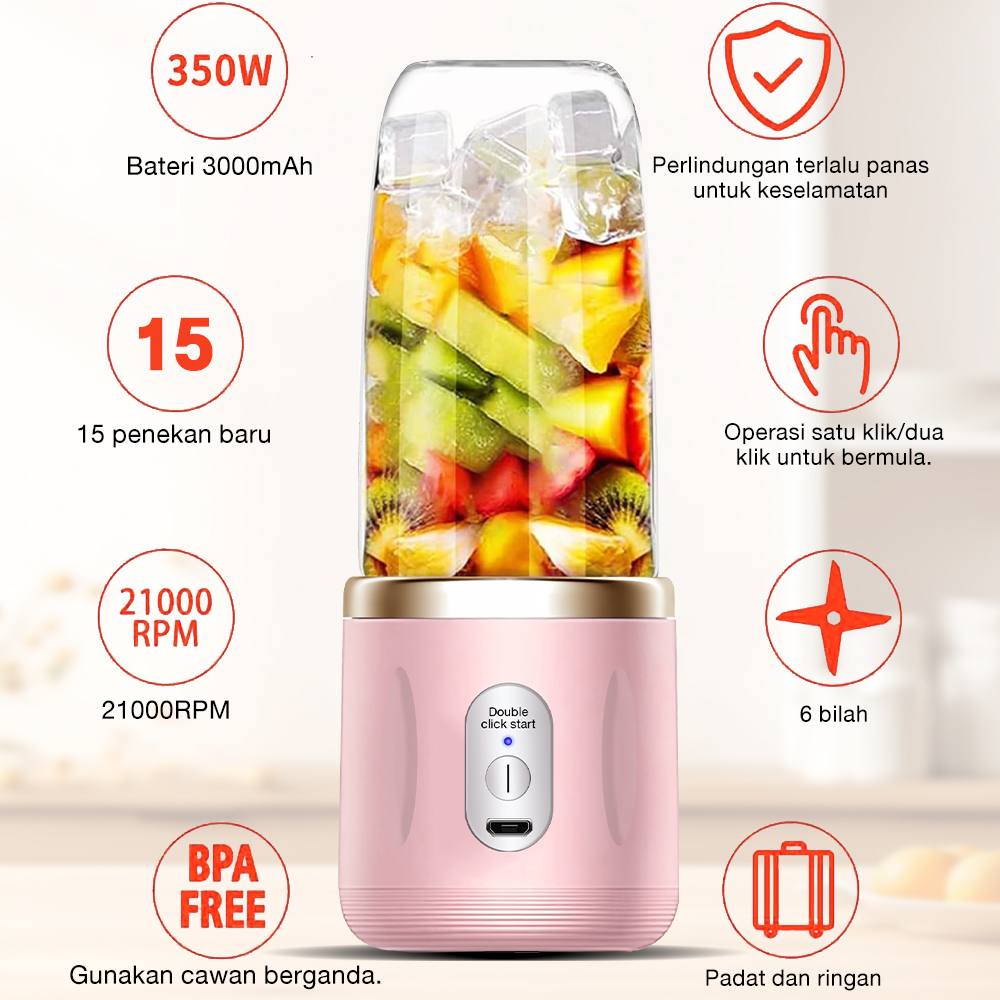 Simmo Juice Cup Juice Blender 400ML+400ML Blender Juice 3000mAh Wireless Juicer With Safety Lock ...