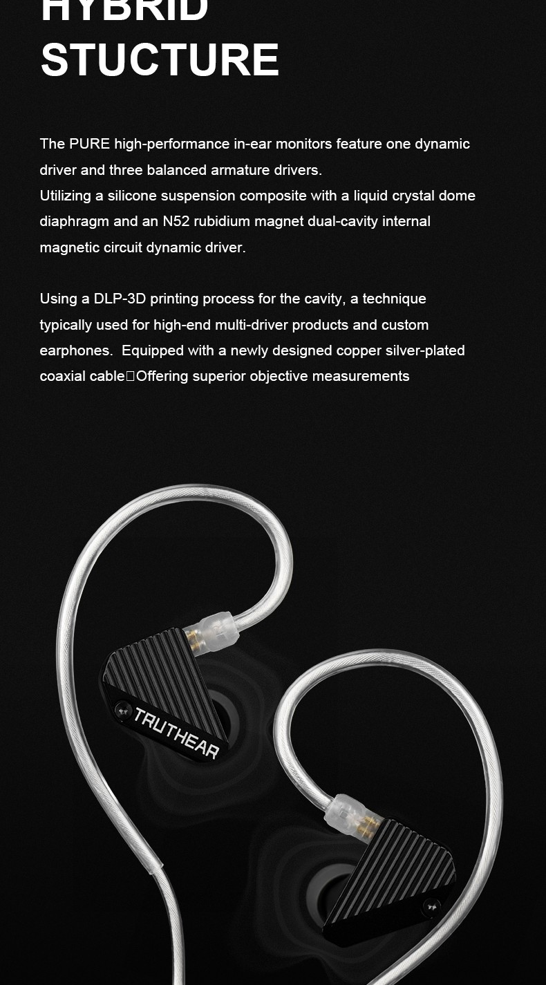 Truthear Pure, Hybrid In-Ear Monitors: 1DD+3BA with DLP-3D Printed ...