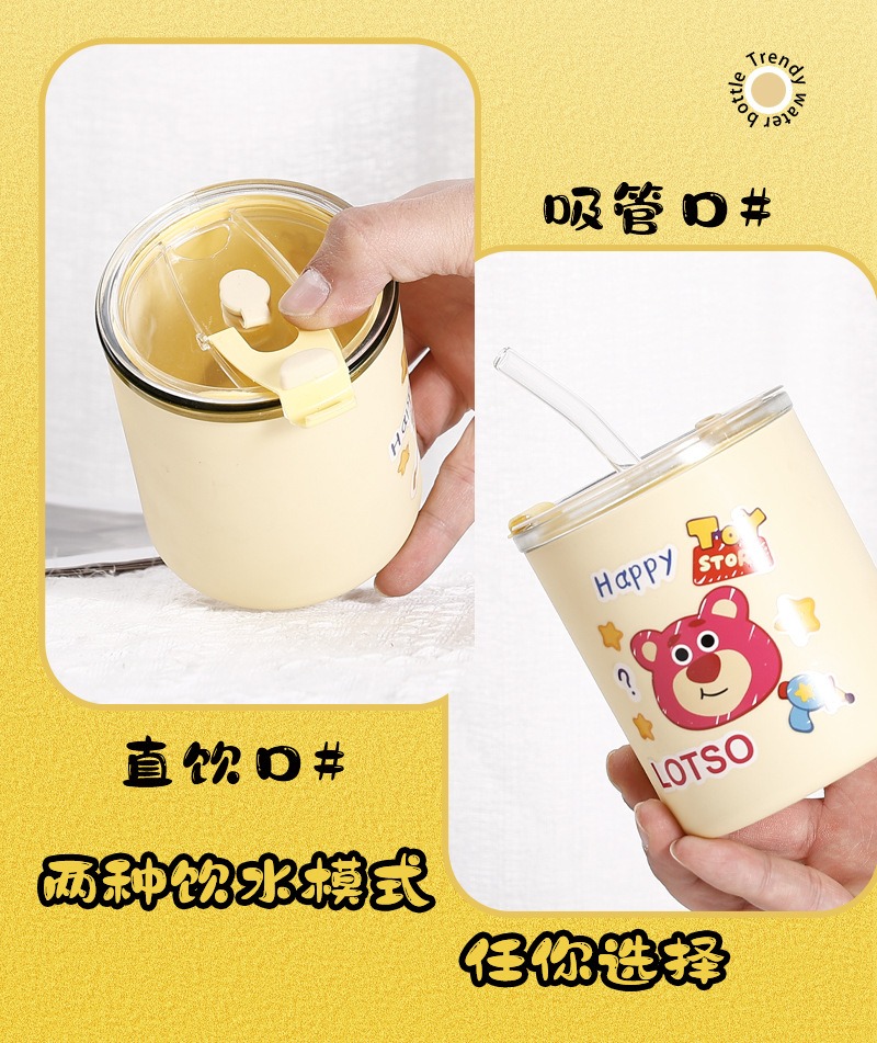 Mug🥤[400ml] Cawan Toy Story Cute Cartoon Glass Cup Ins Style Mug with Lid Straw Coffee Cup Girls ...