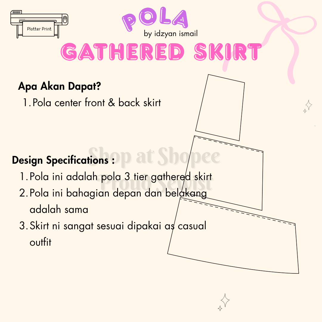 MUDAH JAHIT POLA KAIN GATHERED POLA KAIN DEWASA S-3XL SEWING PATTERN ...