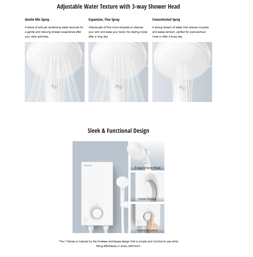 Panasonic Home Shower Vseries Water Heater Pemanas Air DH-3VS1 /DH-3VP1 ...