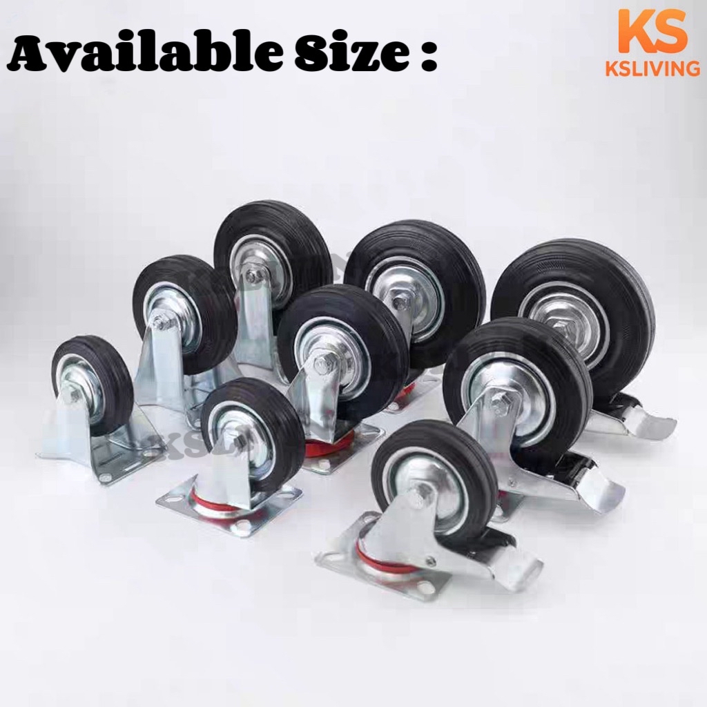 Kim.S 3”[75MM] Rubber Wheel Roller Heavy Duty Roda Rubber Trolley Roda ...
