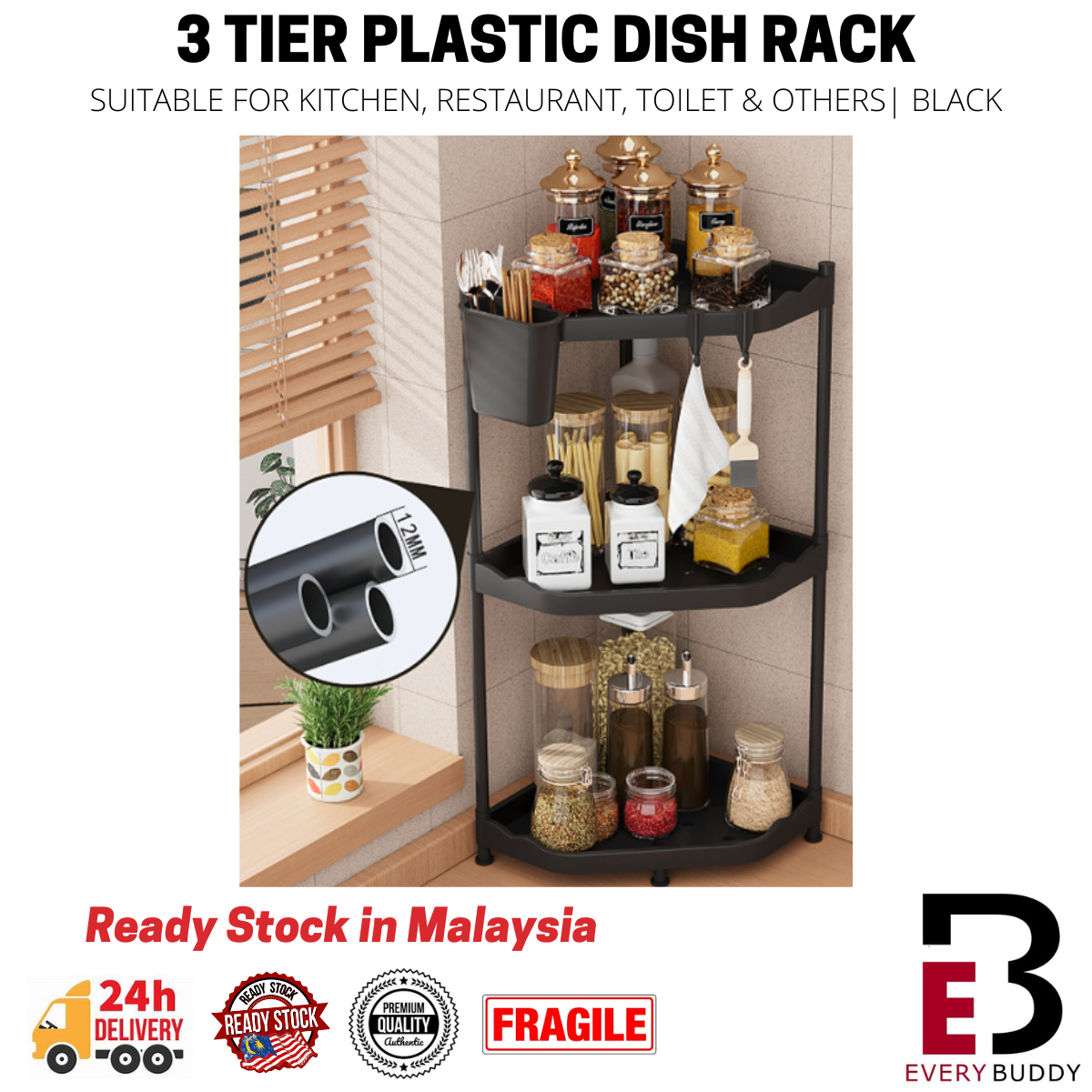 2 Tier Triangle Corner Kitchen Rack Simple Corner Storage Rack ...