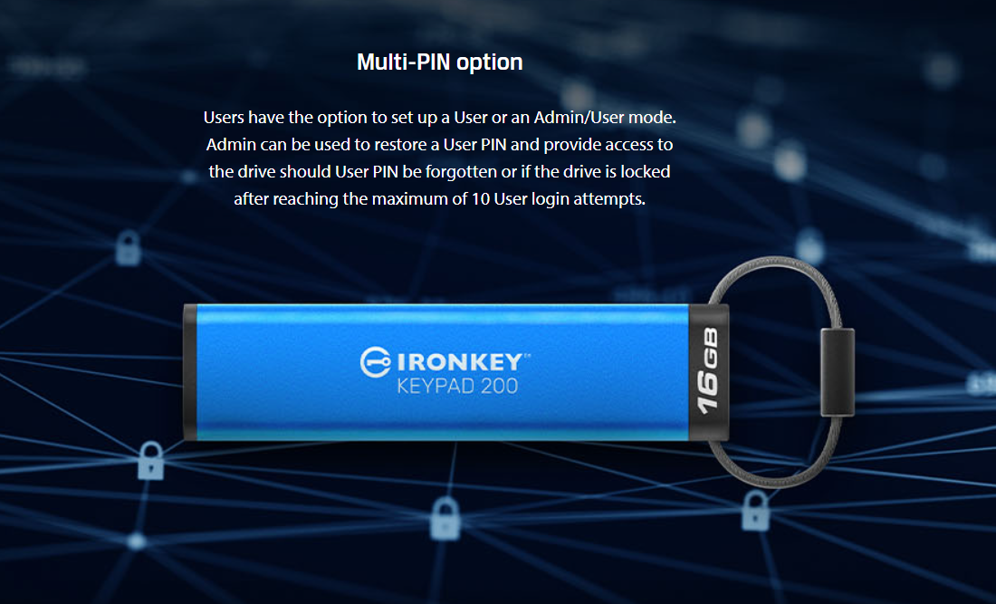 Kingston IronKey Keypad 200 Encrypted USB-A/C Flash Drive ( 8GB/16GB ...